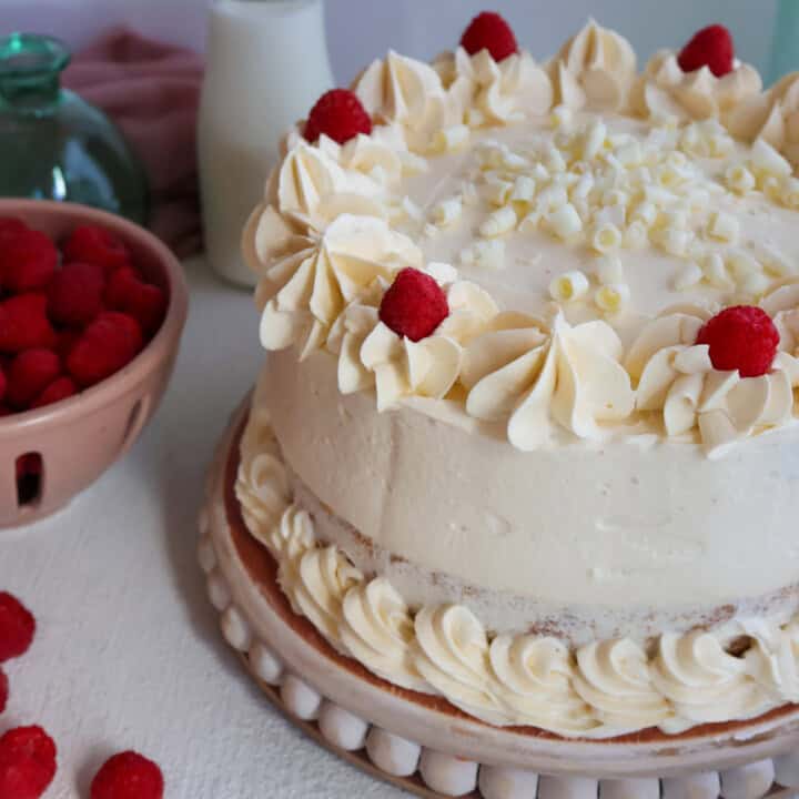 White Chocolate and Raspberry Cake - Golden Grace Kitchen
